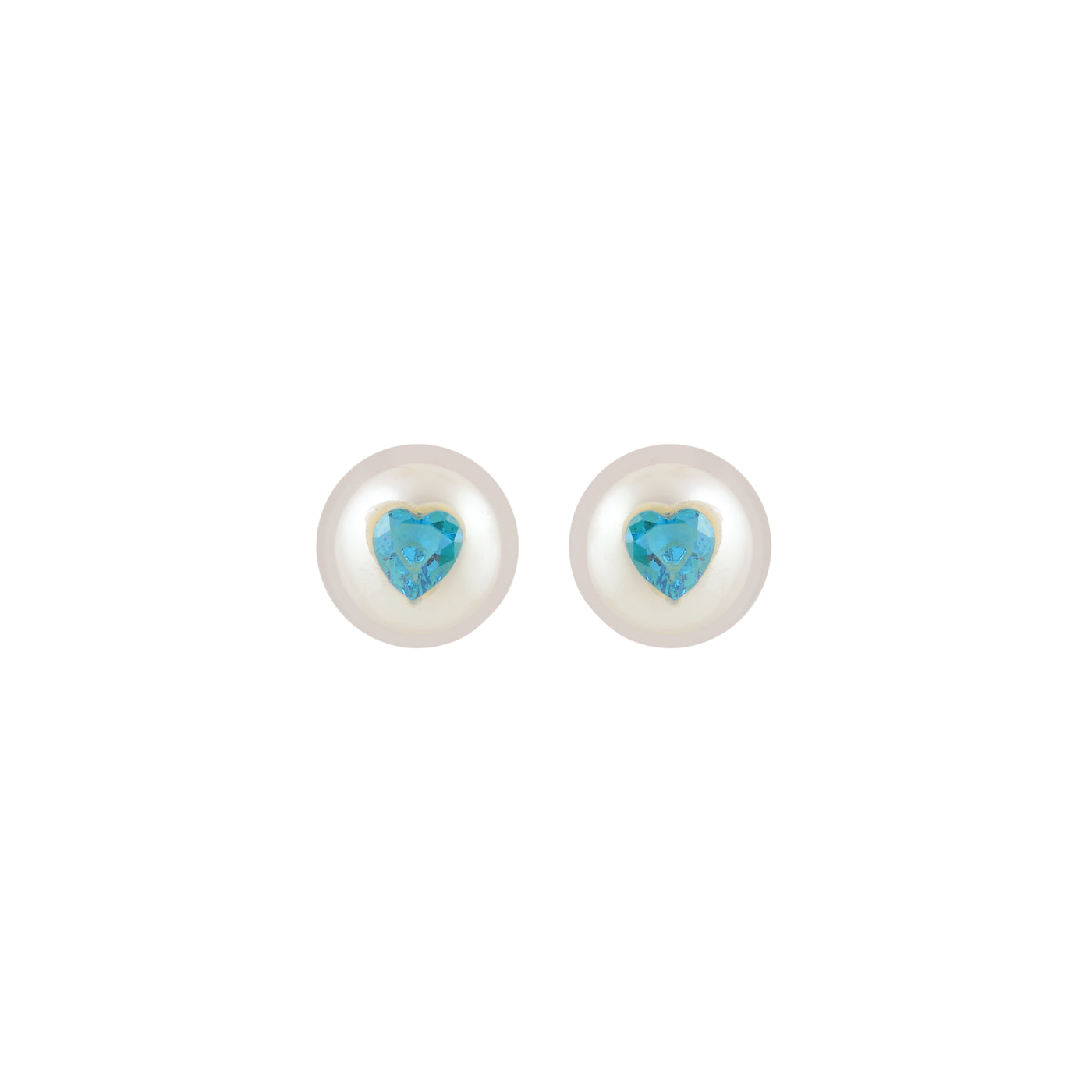 Misty Heart Pearl Studs ( Blue Heart CZ Button Pearl Stud Earrings ...